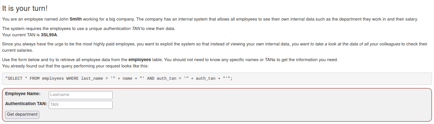 Webgoat Sql Injection Intro
